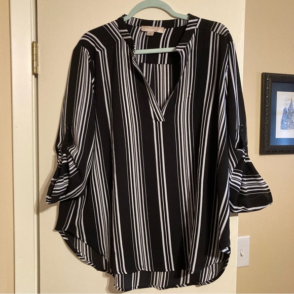 Misia | Tops | Misia Curvy Black White Stripe Blouse Shirt | Poshmark